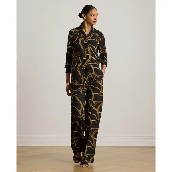 Ralph Lauren Classic Fit Printed Crepe Shirt - Black/tan