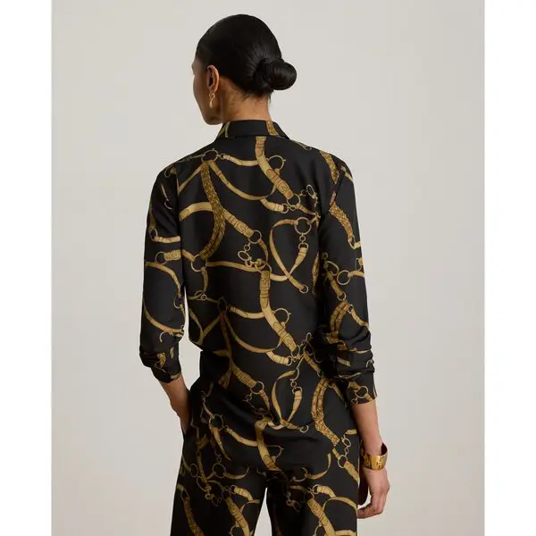 Ralph Lauren Classic Fit Printed Crepe Shirt - Black/tan