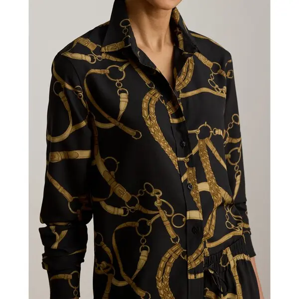 Ralph Lauren Classic Fit Printed Crepe Shirt - Black/tan