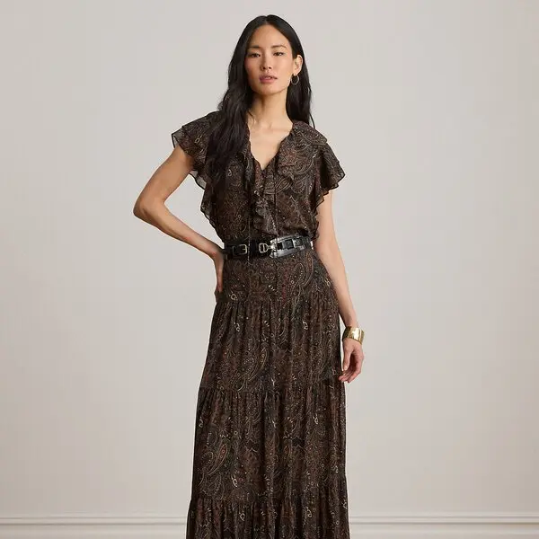 Ralph Lauren Paisley Georgette Tiered Maxiskirt - Black Multi
