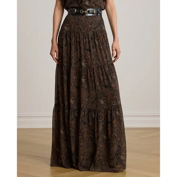 Ralph Lauren Paisley Georgette Tiered Maxiskirt - Black Multi