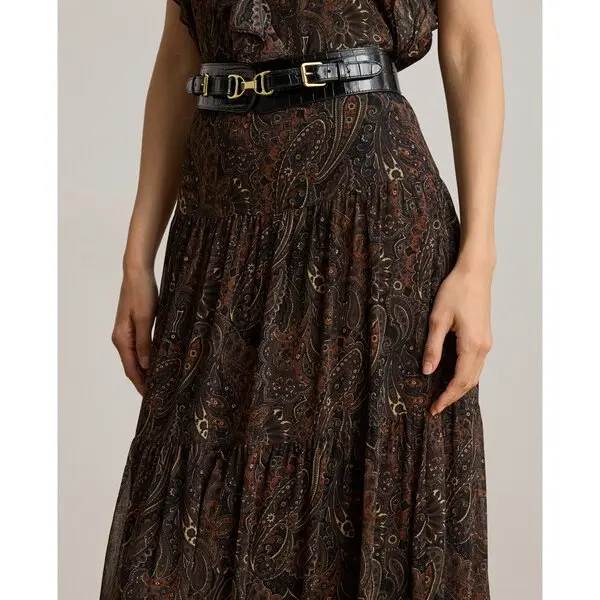 Ralph Lauren Paisley Georgette Tiered Maxiskirt - Black Multi