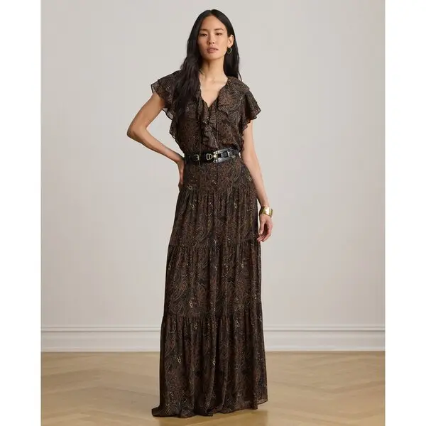 Ralph Lauren Paisley Georgette Tiered Maxiskirt - Black Multi