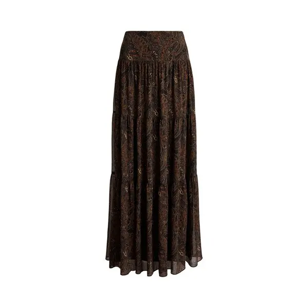 Ralph Lauren Paisley Georgette Tiered Maxiskirt - Black Multi