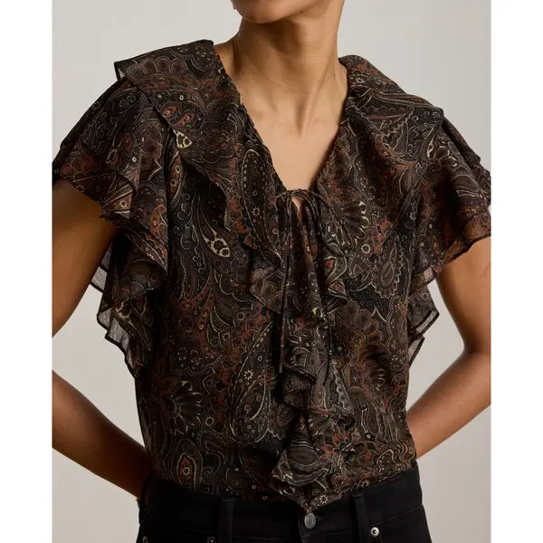 Ralph Lauren Paisley Ruffle-trim Georgette Blouse