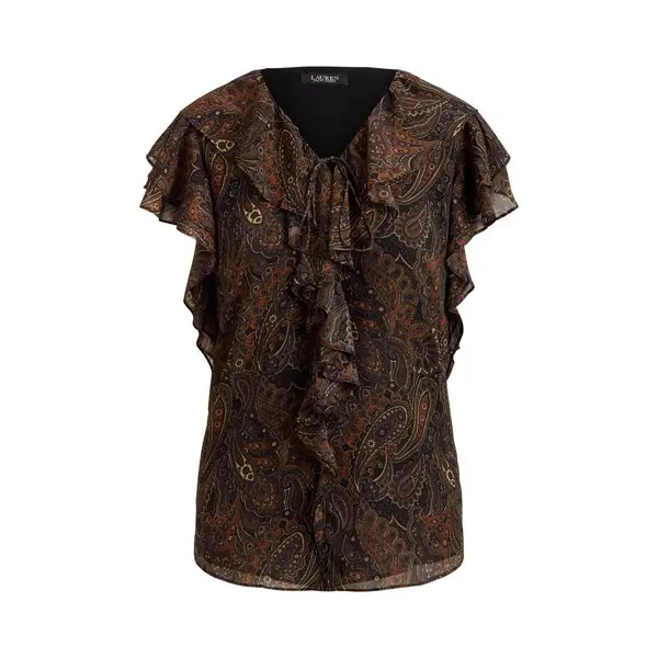 Ralph Lauren Paisley Ruffle-trim Georgette Blouse
