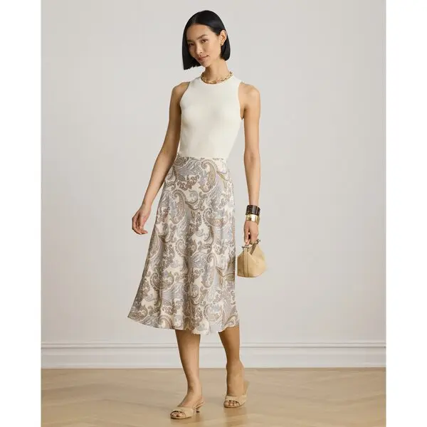 Ralph Lauren Paisley Crepe Midi Skirt