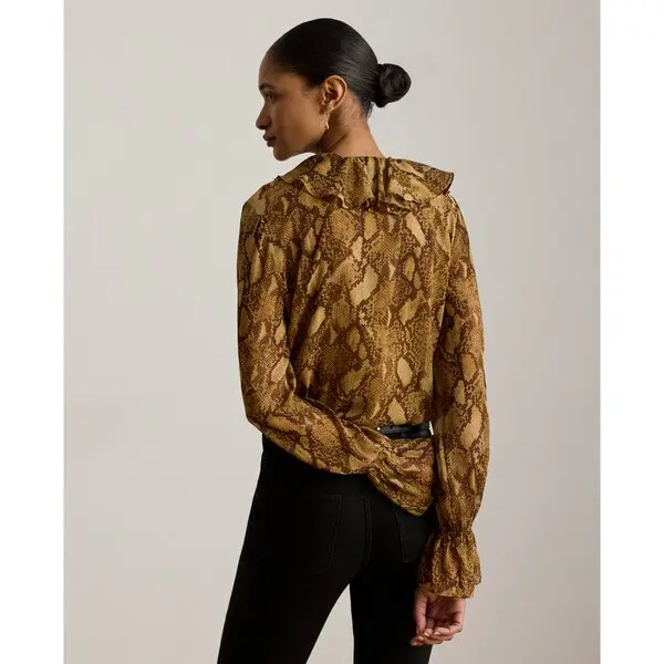 Ralph Lauren Print Ruffle-trim Georgette Blouse