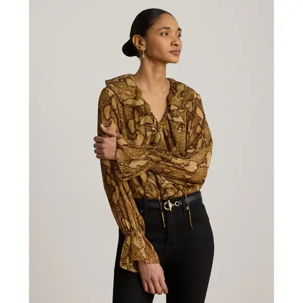Ralph Lauren Print Ruffle-trim Georgette Blouse