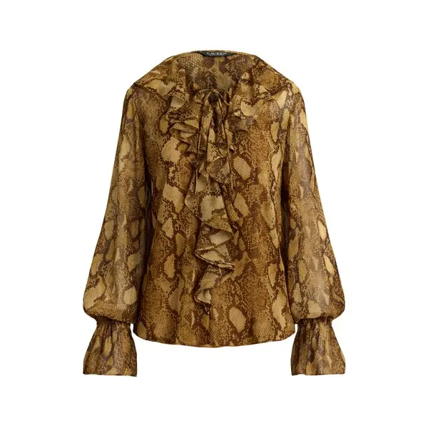 Ralph Lauren Print Ruffle-trim Georgette Blouse
