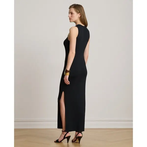Ralph Lauren Lace-up Rib-knit Sleeveless Gown