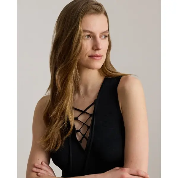 Ralph Lauren Lace-up Rib-knit Sleeveless Gown