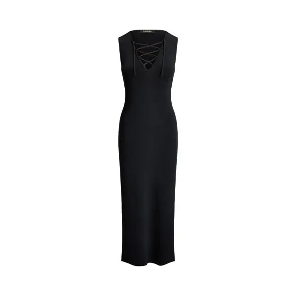 Ralph Lauren Lace-up Rib-knit Sleeveless Gown