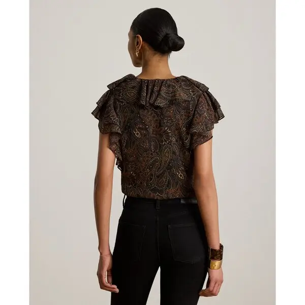 Ralph Lauren Paisley Ruffle-trim Georgette Blouse