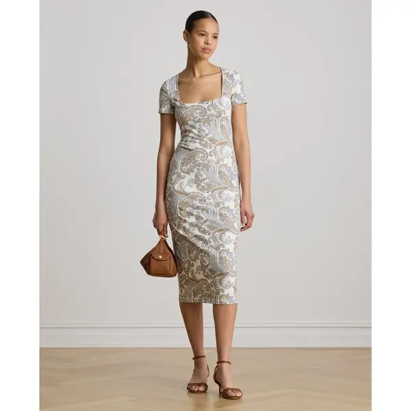 Ralph Lauren Paisley Cotton Jersey Square-neck Dress