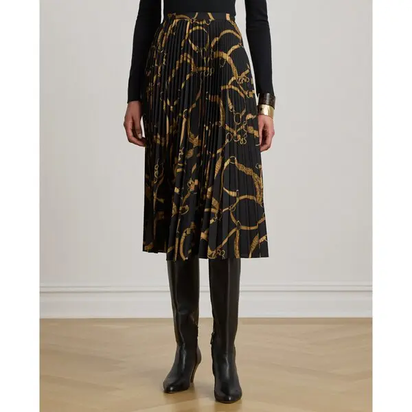 Ralph Lauren Belting-print Pleated Crepe Skirt