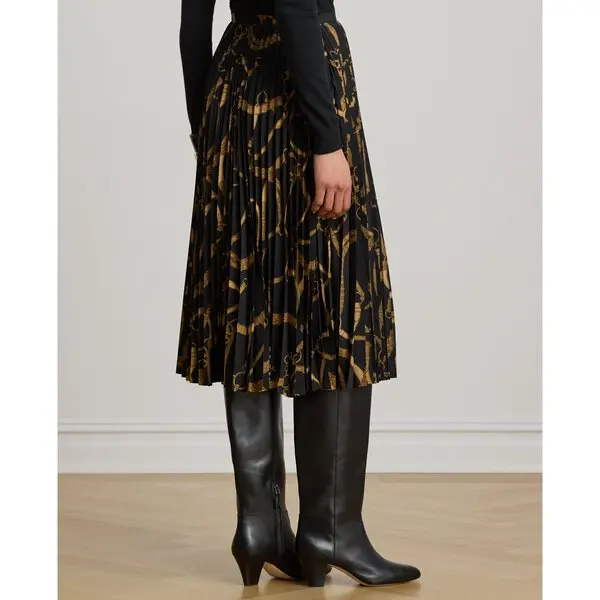 Ralph Lauren Belting-print Pleated Crepe Skirt