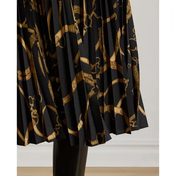 Ralph Lauren Belting-print Pleated Crepe Skirt
