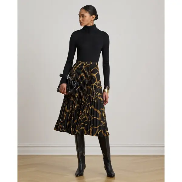 Ralph Lauren Belting-print Pleated Crepe Skirt