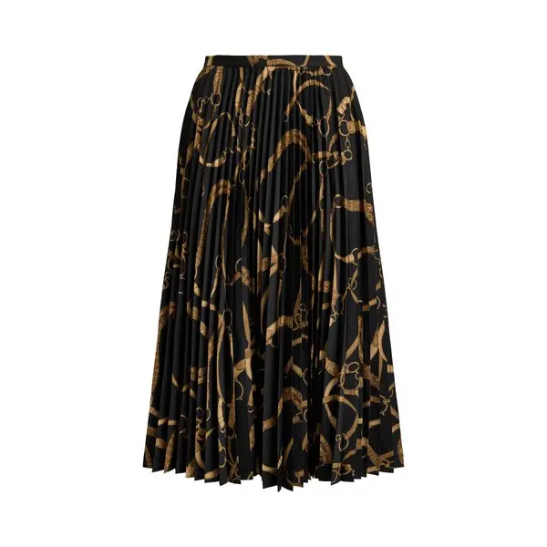 Ralph Lauren Belting-print Pleated Crepe Skirt