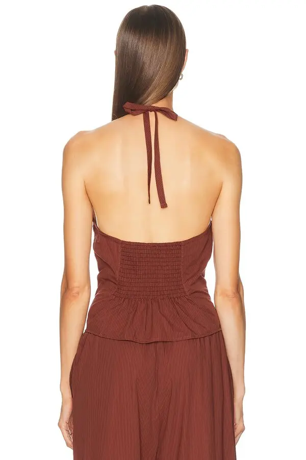 DEIJI STUDIOS Halterneck Tie Closure Top - Rust Stripe