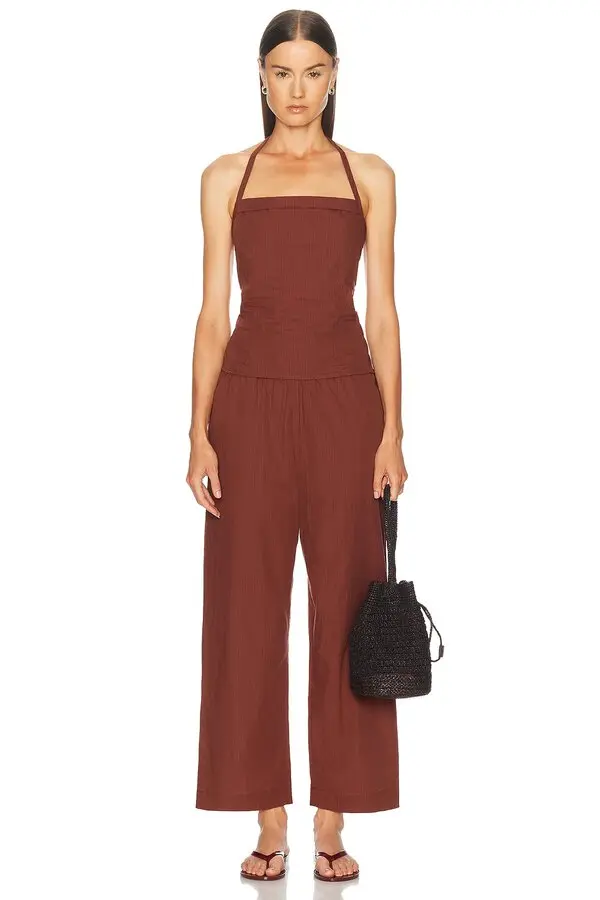 DEIJI STUDIOS Halterneck Tie Closure Top - Rust Stripe