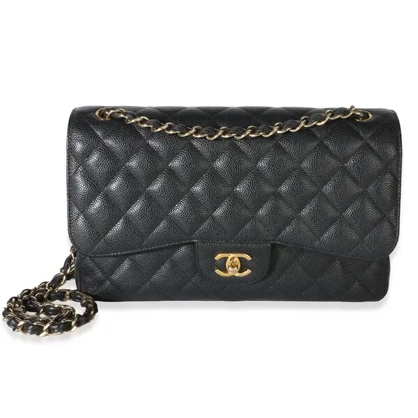 Chanel Quilted Caviar Jumbo Double Flap Bag - Black