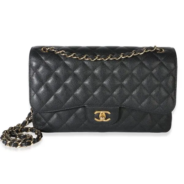Chanel Quilted Caviar Jumbo Double Flap Bag - Black