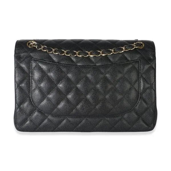 Chanel Quilted Caviar Jumbo Double Flap Bag - Black