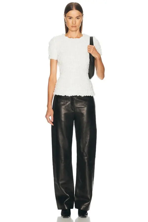 Khaite Polly Top Textured Puff Sleeve Shirt - Chalk