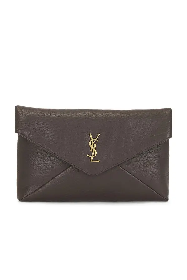 Saint Laurent Large Envelope Pouch Bag In Brown - Santal