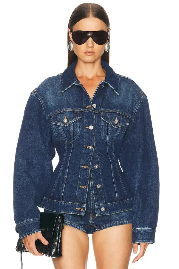 MUGLER Hourglass Denim Jacket - Brushed Blue Washed