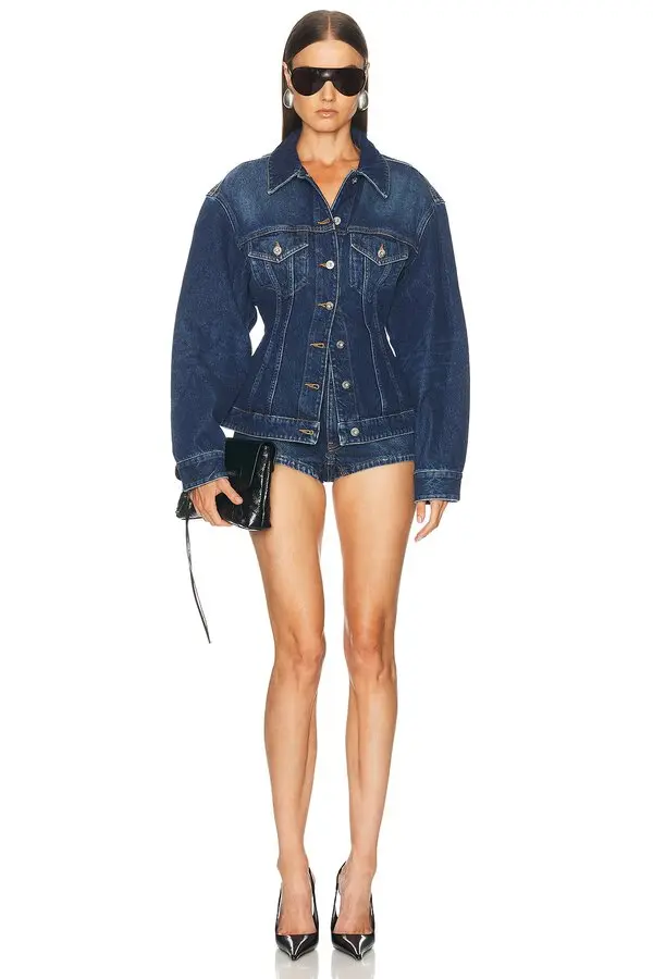 MUGLER Hourglass Denim Jacket - Brushed Blue Washed