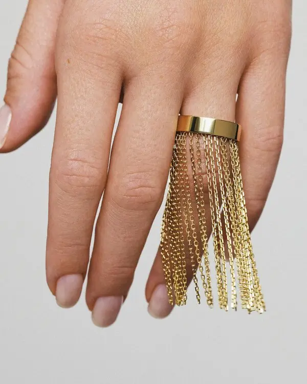 GUZEMA 18k Gold Chain Tassel Ring - White Gold