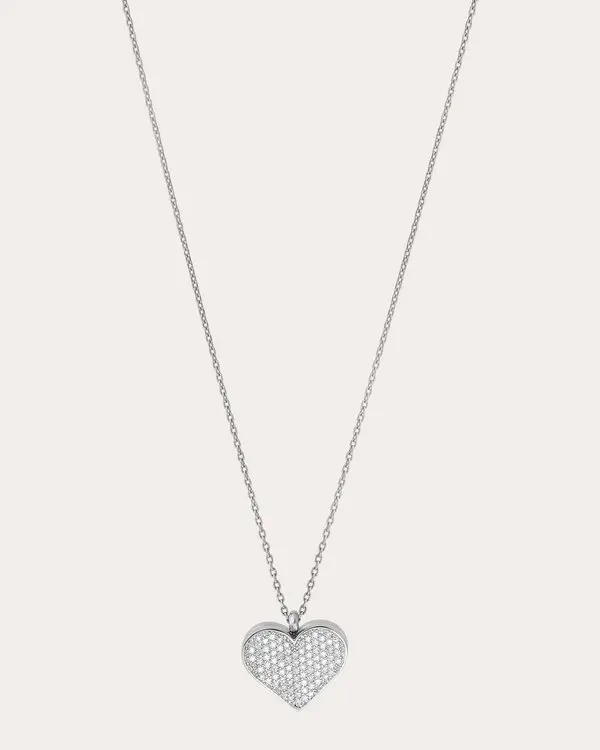 GUZEMA Diamond Heart Locket Necklace In White Gold - Silver