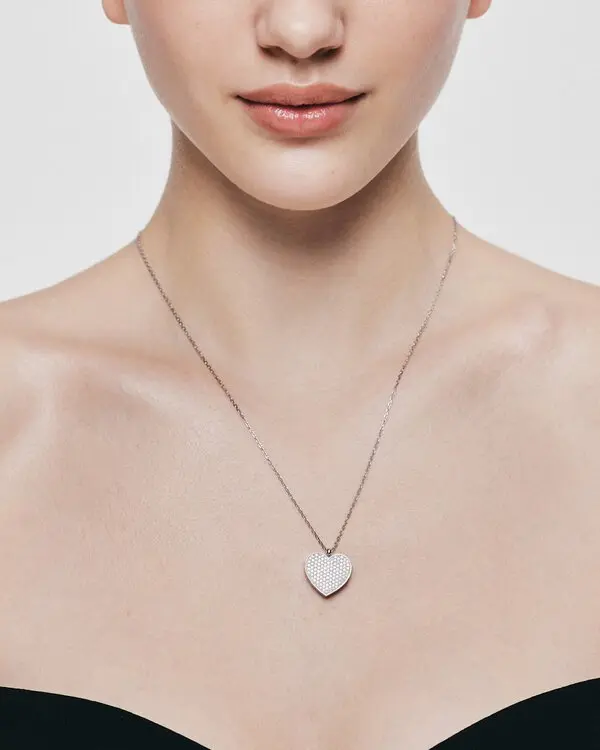 GUZEMA Diamond Heart Locket Necklace In White Gold