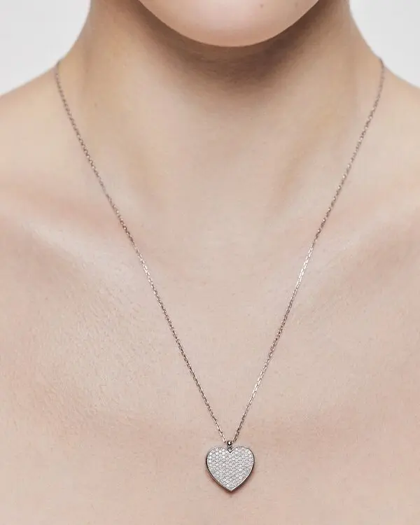 GUZEMA Diamond Heart Locket Necklace In White Gold