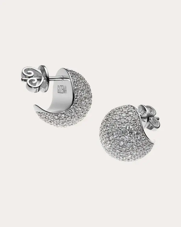 GUZEMA Diamond Mini Orbs Stud Earrings In White Gold - Silver