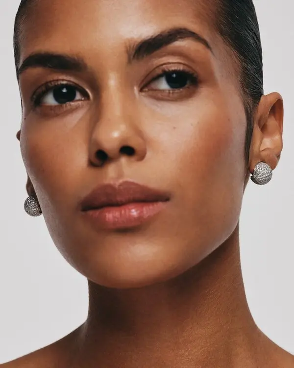GUZEMA Diamond Mini Orbs Stud Earrings In White Gold