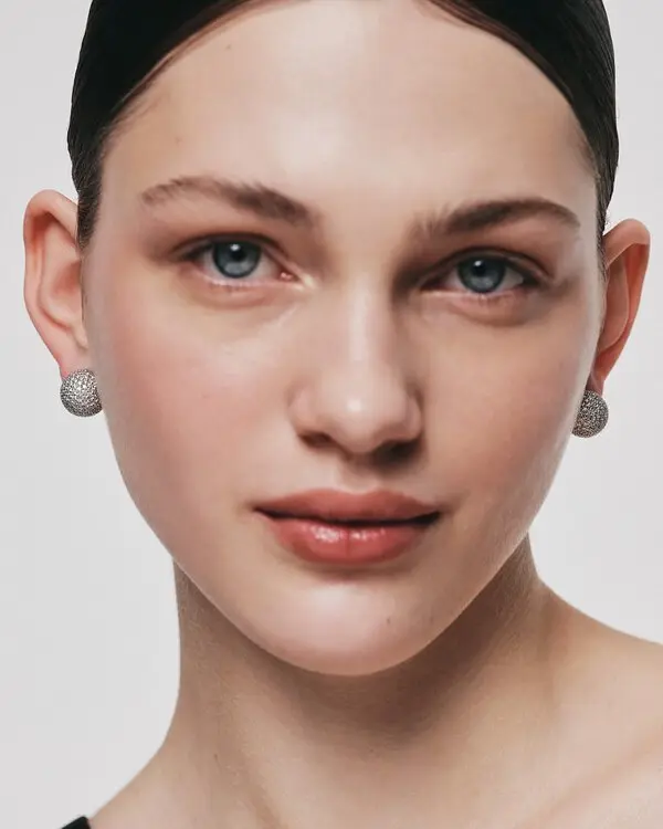 GUZEMA Diamond Mini Orbs Stud Earrings In White Gold