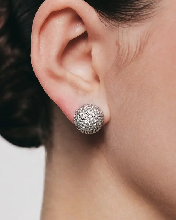 GUZEMA Diamond Mini Orbs Stud Earrings In White Gold