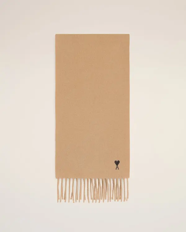 AMI Paris Beige Wool Scarf With De Coeur Beige