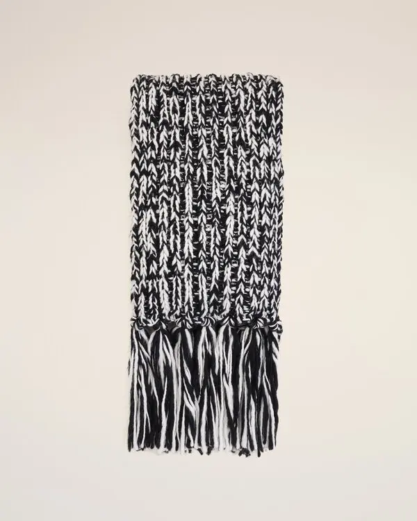 AMI Paris Bicolor Black And White Wool Knit Scarf Black - Black/ivory