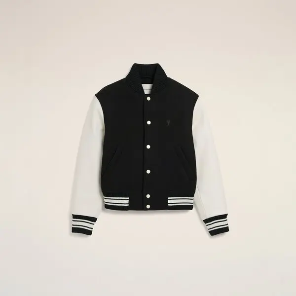 AMI Paris Wool And Leather Padded Teddy Jacket With Embroidery