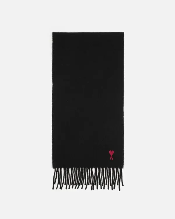 AMI Paris Wool Scarf With De Coeur - Black