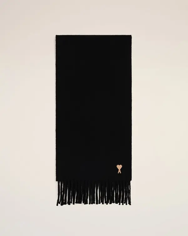 AMI Paris Wool Scarf With De Coeur Patch - Black