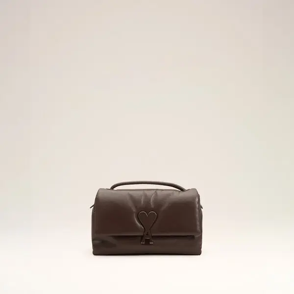 AMI Paris Brown Cowhide Leather Voulez-vous Bag Brown