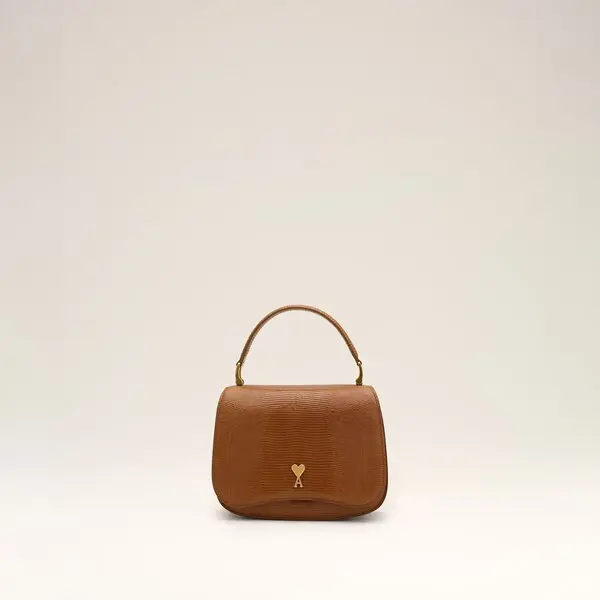 AMI Paris Brown Lizard Embossed Cowhide Leather Paris Paris Top Handle Bag Brown