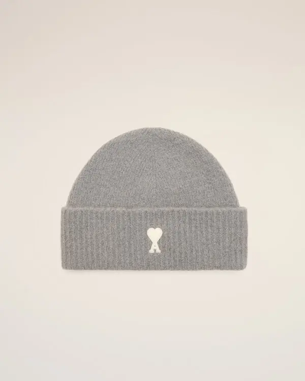 AMI Paris Grey Alpaca Beanie - Ash Gray/ecru