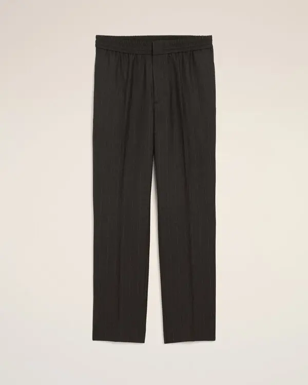 AMI Paris Grey Elasticated-waist Striped Wool Trousers Grey - Carbone Grey/choco Brown